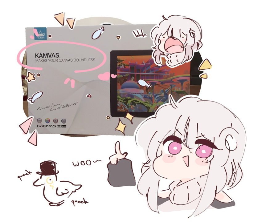 Safebooru - . . 1girl :> :o animal artist self-insert bare shoulders ...