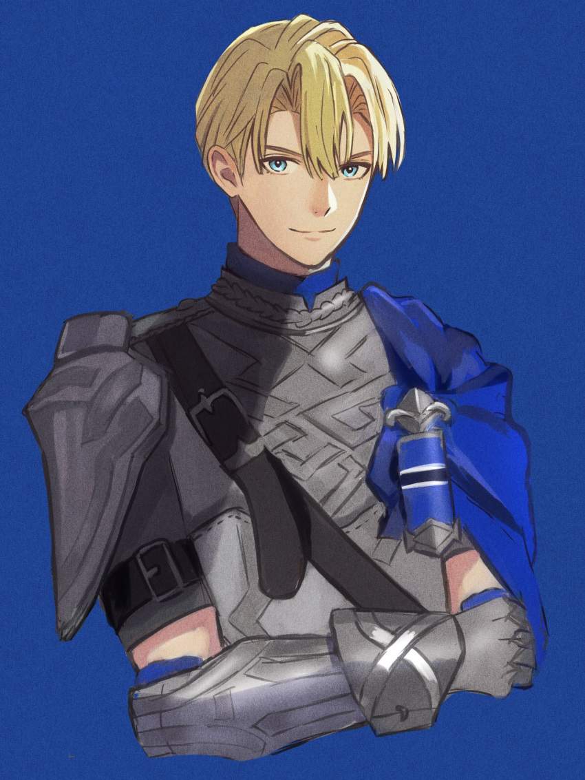 Safebooru - 1boy arm belt armor belt belt buckle black belt blonde hair blue background blue ...