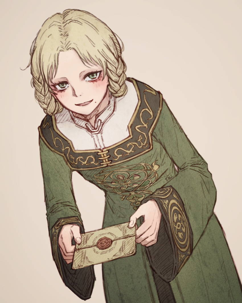 Safebooru - 1girl blonde hair braid d4lmr dress elden ring envelope ...