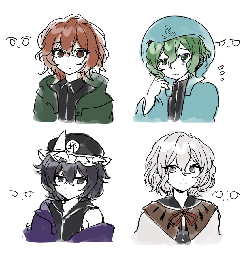 Safebooru - 1girl 3others androgynous black eyes black hair black hat ...