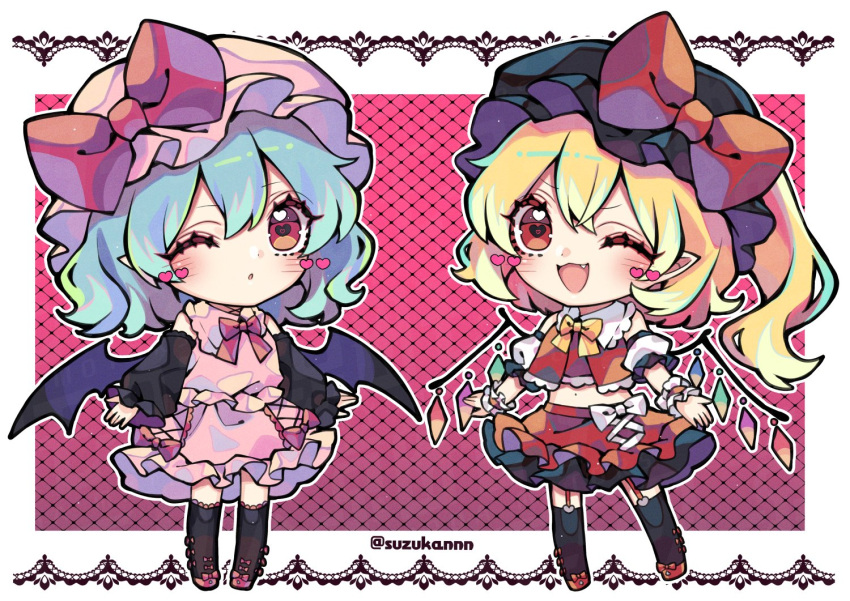 Safebooru - 2girls ;d bat wings black hat black thighhighs black wings blonde hair blue hair ...