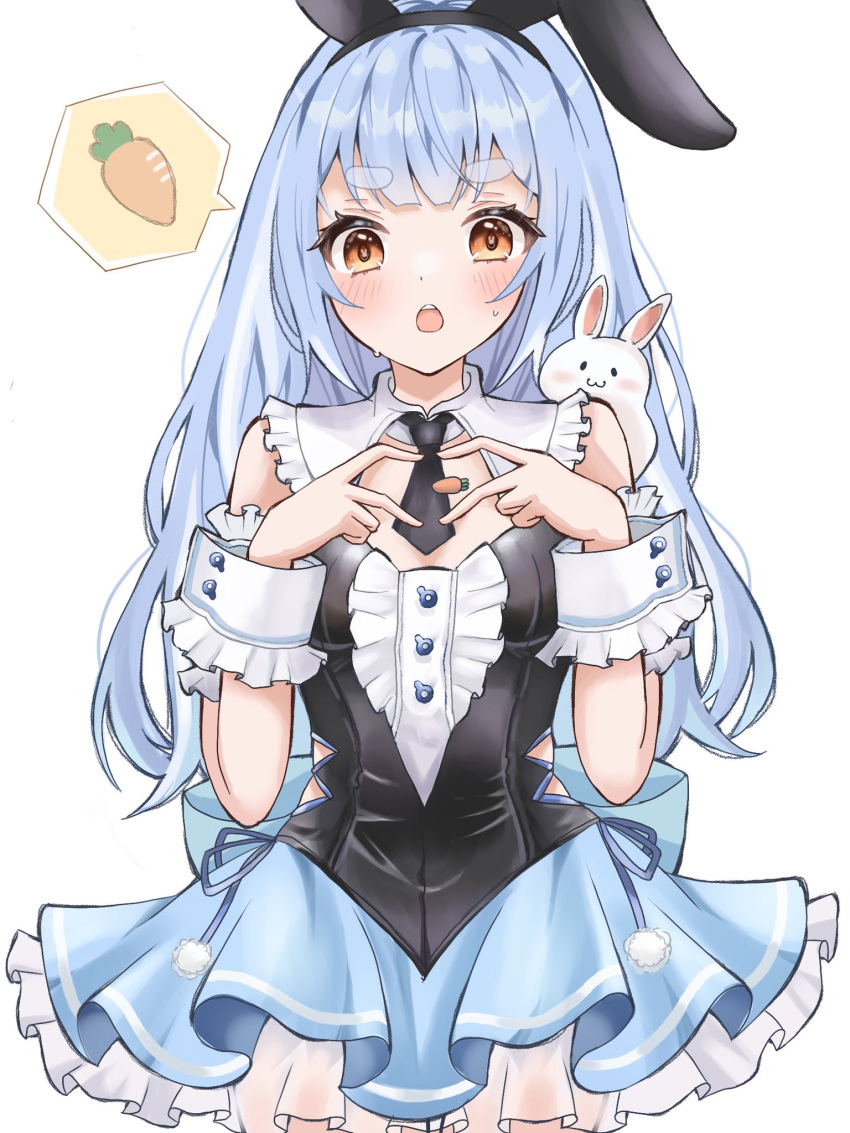 Safebooru - 1girl animal ears blue hair blush detached sleeves dress ...
