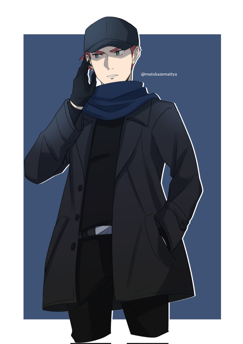 Safebooru - 1boy arm up baseball cap belt belt buckle black belt black gloves black hat black ...