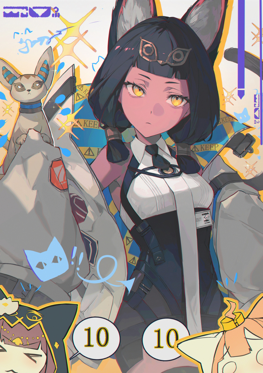 Safebooru - 3girls absurdres animal ears arknights black hair cat cat ears cat girl cat tail ...