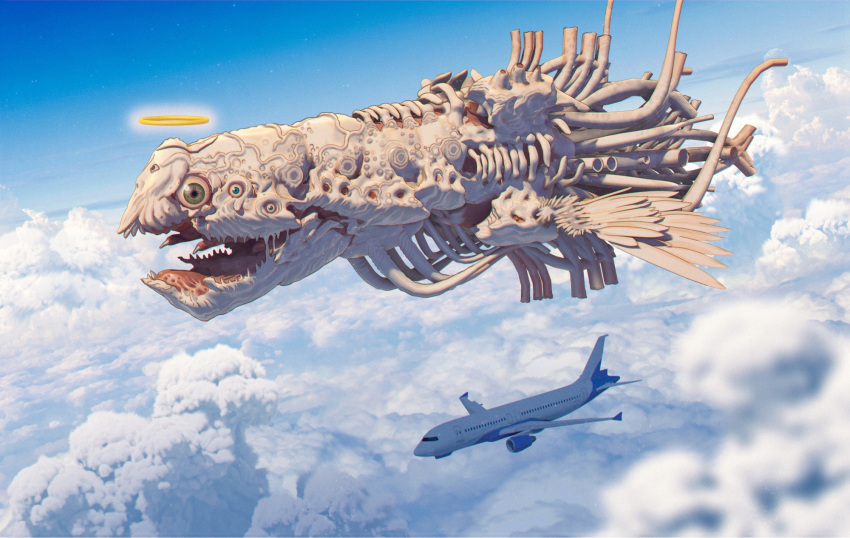 Safebooru - above clouds aircraft airplane clouds extra eyes flying ...