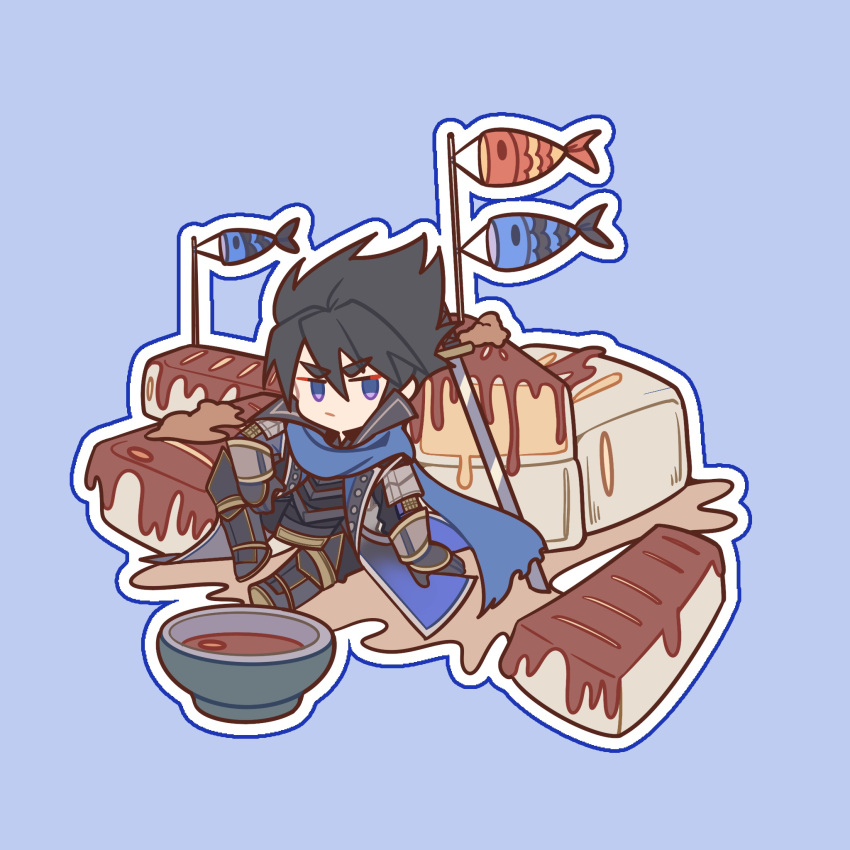 Safebooru - 1boy :| black hair blue background blue eyes blue scarf ...