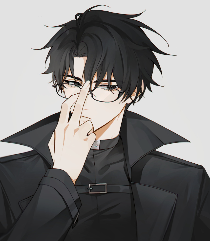 Safebooru - 1boy black eyes black hair black jacket closed mouth collared shirt glasses highres ...