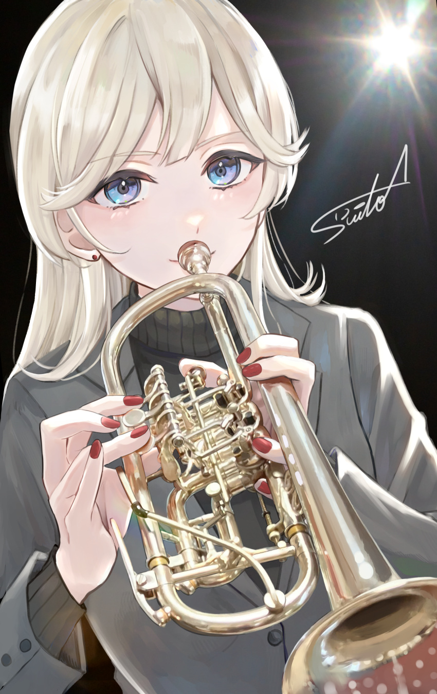 Safebooru 1girl Artist Name Black Background Black Sweater Blonde 4703
