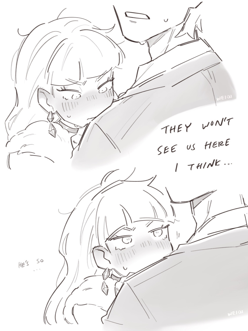 Safebooru - 1boy 1girl absurdres aged up blunt bangs blush choker ...