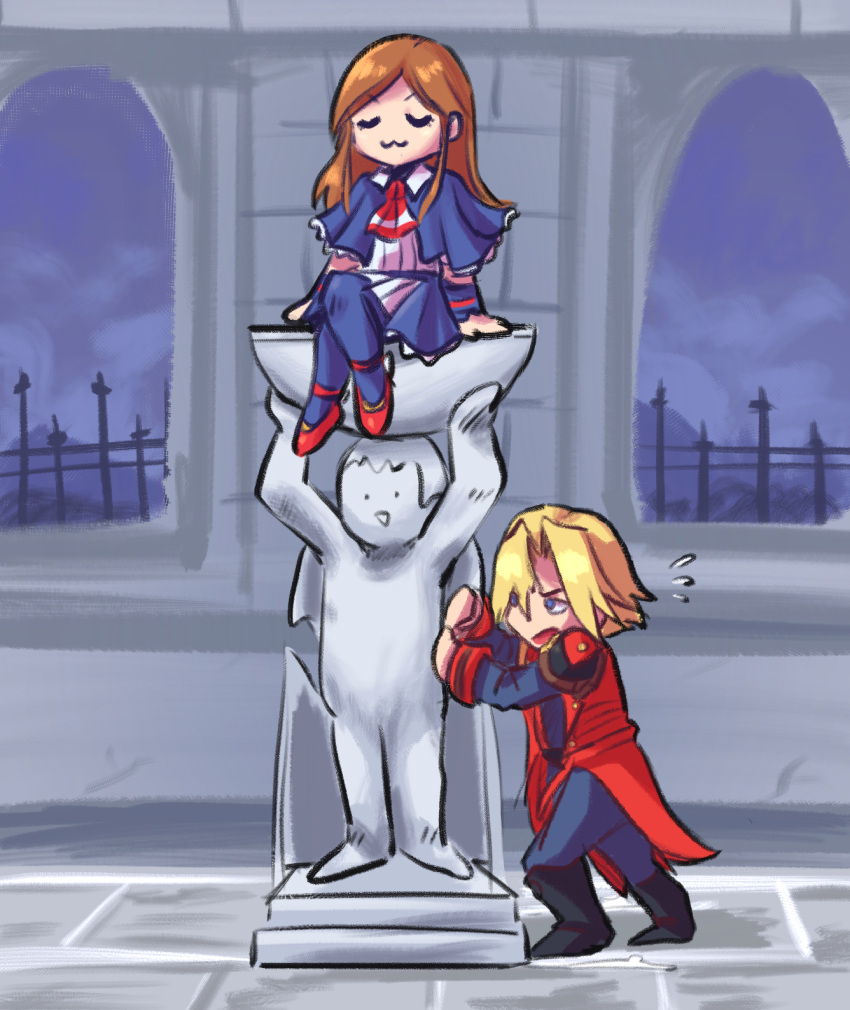 Safebooru - 1boy 1girl ascot blonde hair blue eyes blue pants blue thighhighs castlevania ...