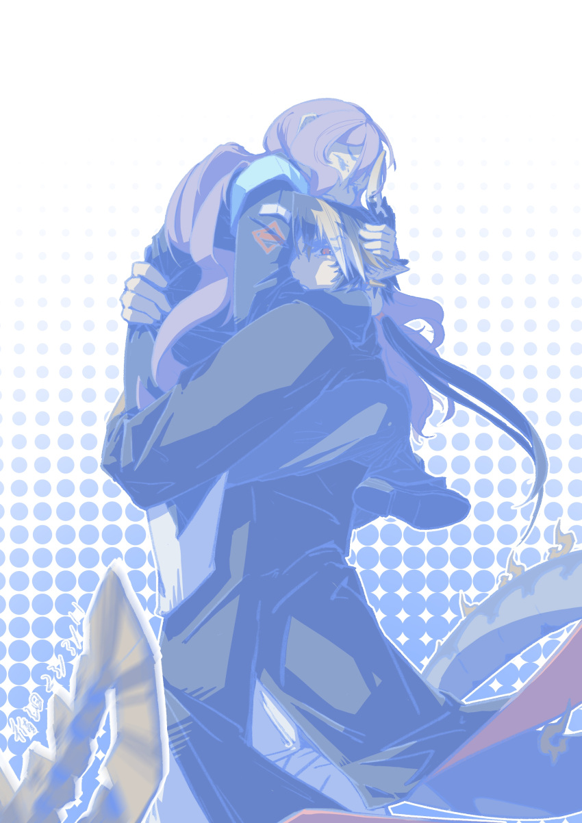 Safebooru - 1boy 1girl absurdres arknights blue background carrying carrying person chong yue ...