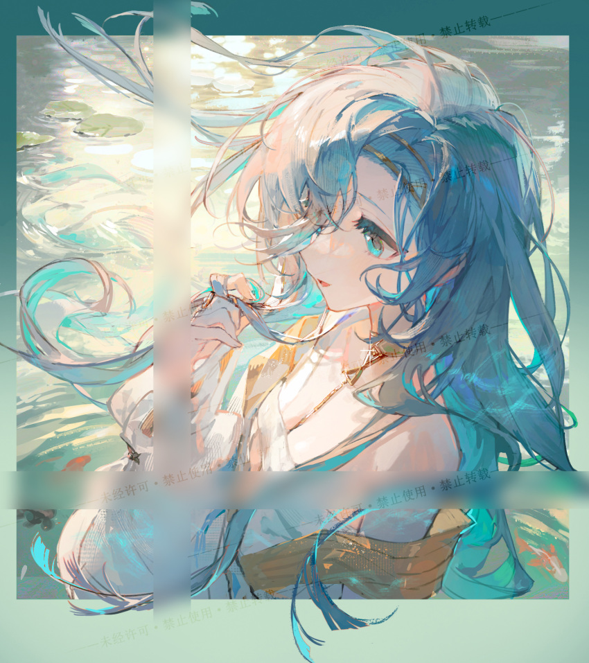 Safebooru - 1girl 37 (reverse:1999) :d ancient greek clothes bare shoulders blue border blue ...