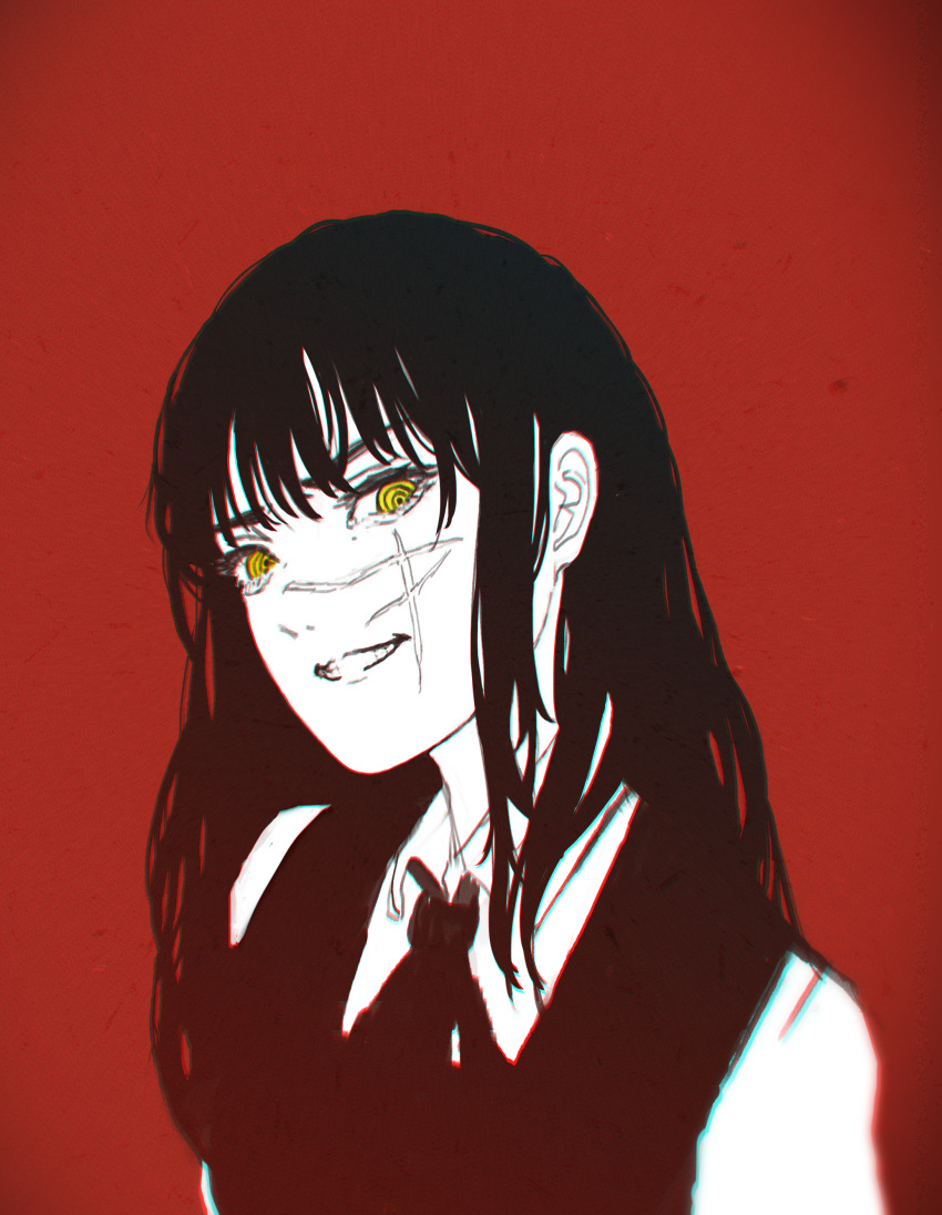 Safebooru - 1girl absurdres black dress black hair black ribbon chainsaw man collared shirt ...