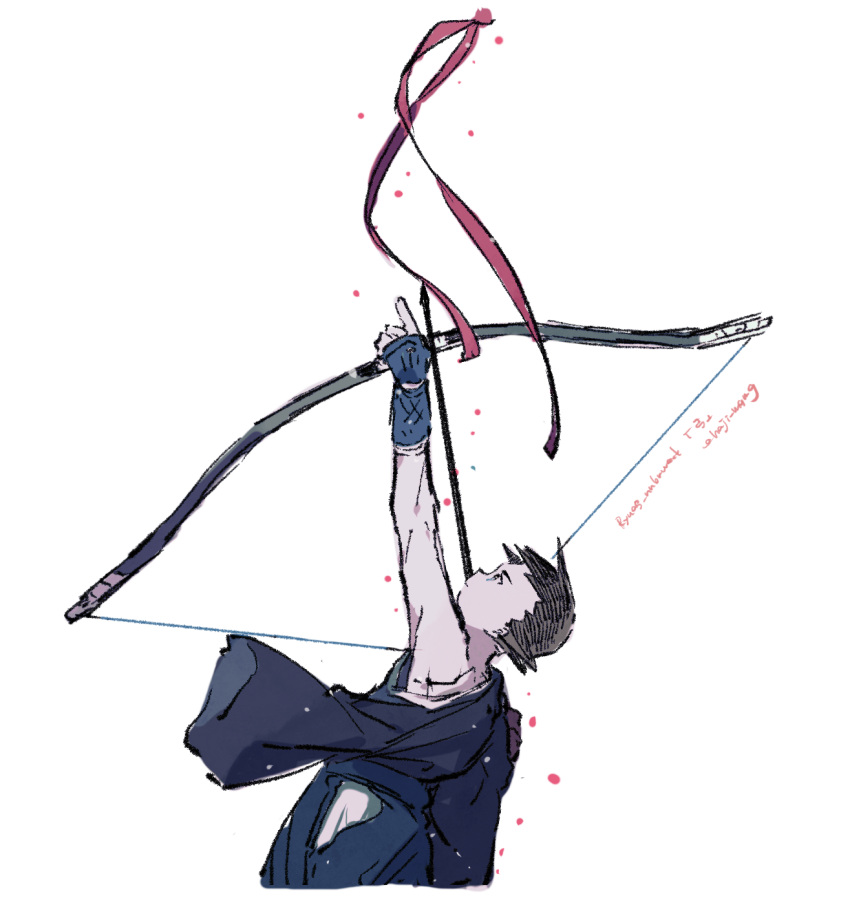 Safebooru - 1boy ace attorney arm out of sleeve armor arrow (projectile) black hair blue kimono ...