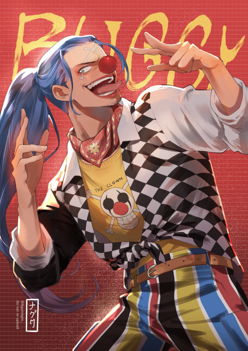 Safebooru - 1boy beard stubble belt blue hair buggy the clown character ...