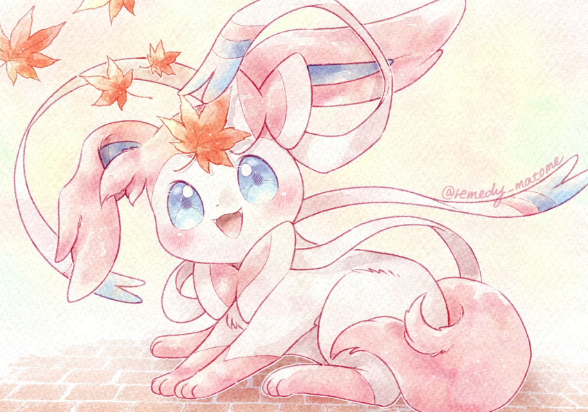 Safebooru - animal focus autumn leaves blue eyes blush bow fangs ...