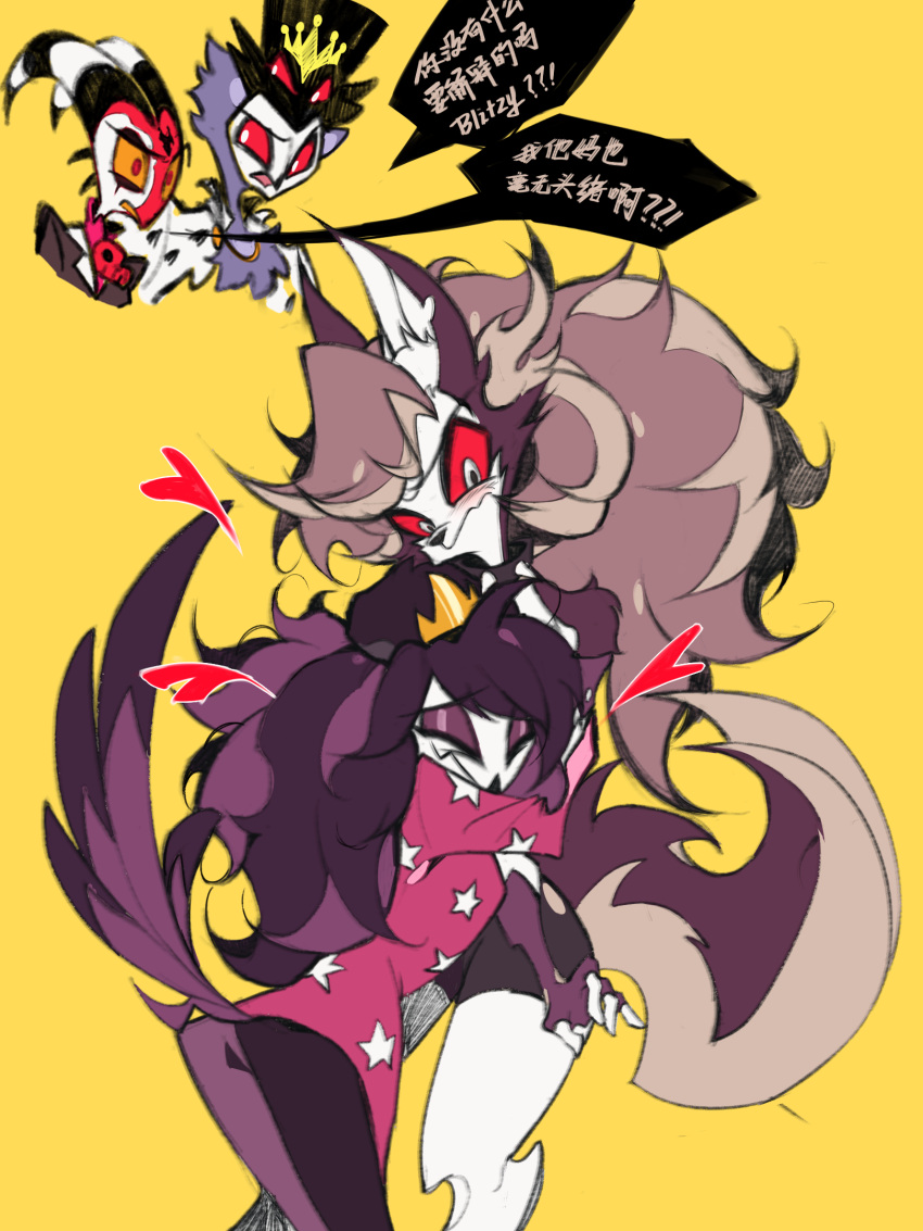 Safebooru - 2boys 2girls animal ears black feathers blitzo (helluva boss) blush demon boy demon ...