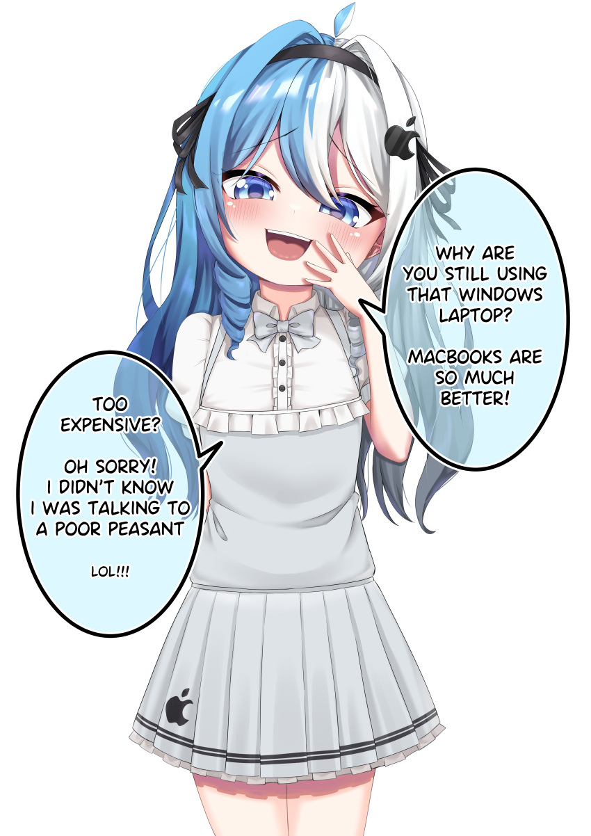 Safebooru - 1girl absurdres apple apple inc. blue hair dress drill hair ...
