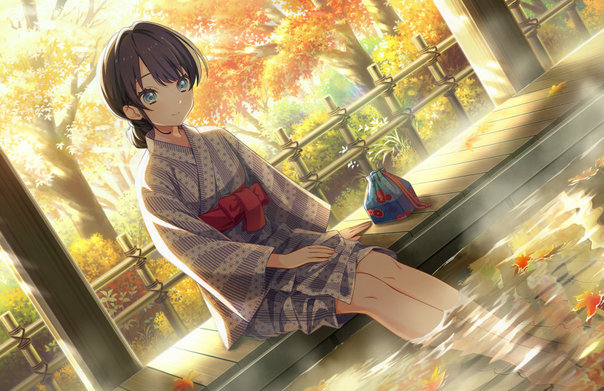 Safebooru - 1girl asa no ha (pattern) autumn backlighting barefoot bath ...