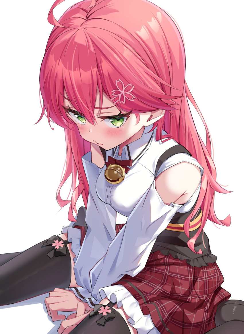 Safebooru - 1girl ahoge angry bell black thighhighs blush bodice ...