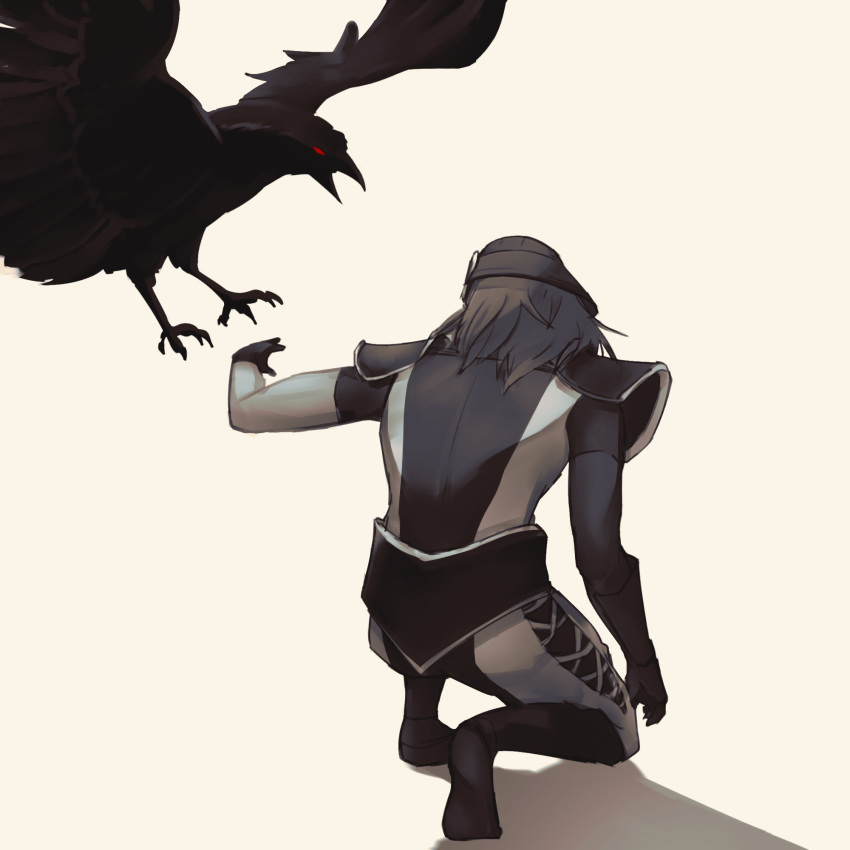 Safebooru - 1boy armor asymmetrical sleeves bird crow from behind fuuma ...