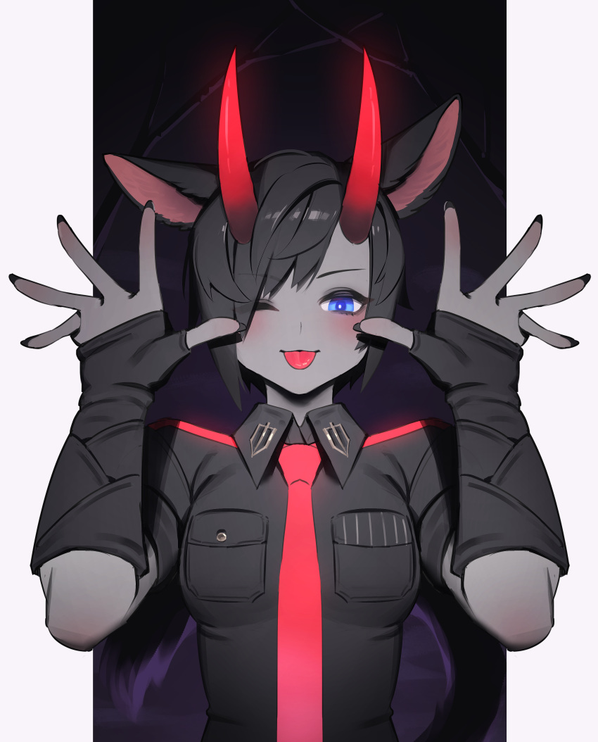 Safebooru - 1girl absurdres animal ears black hair black nails blue ...