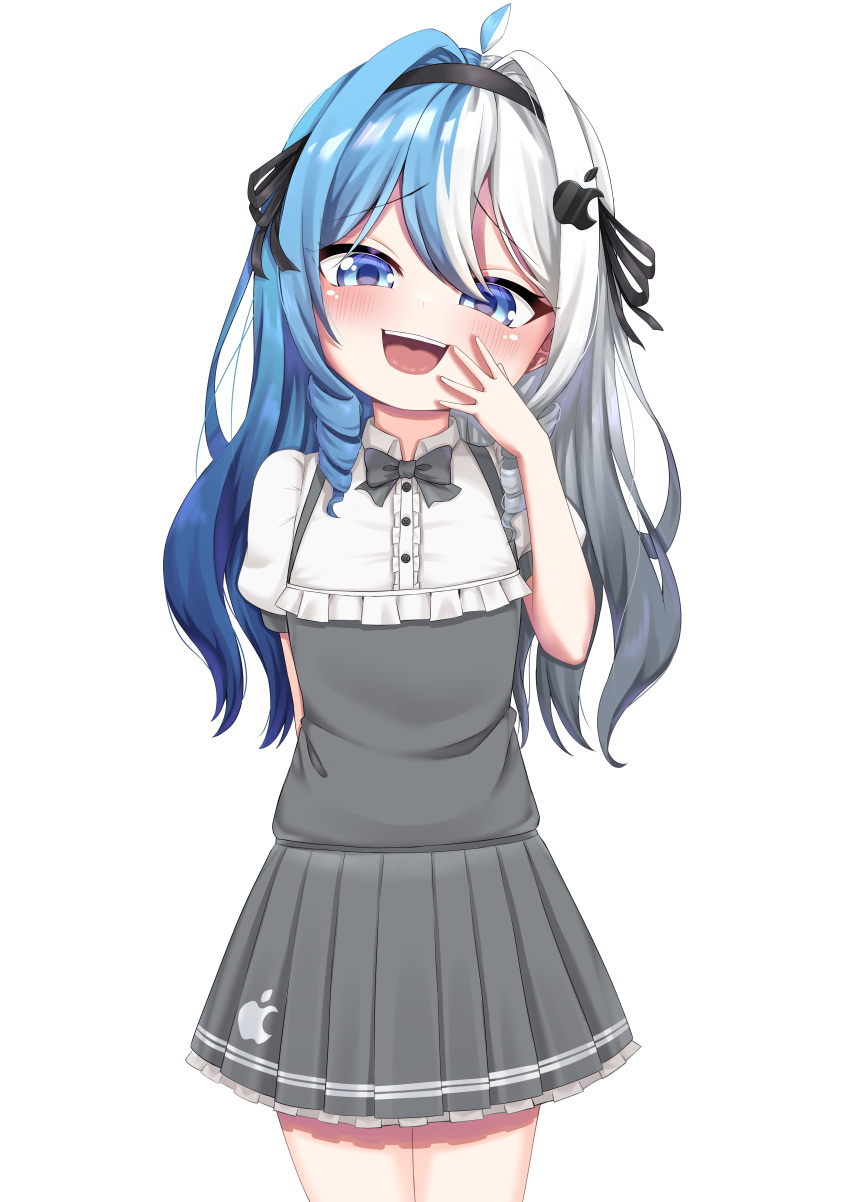 Safebooru - 1girl absurdres apple apple inc. blue hair dress drill hair ...