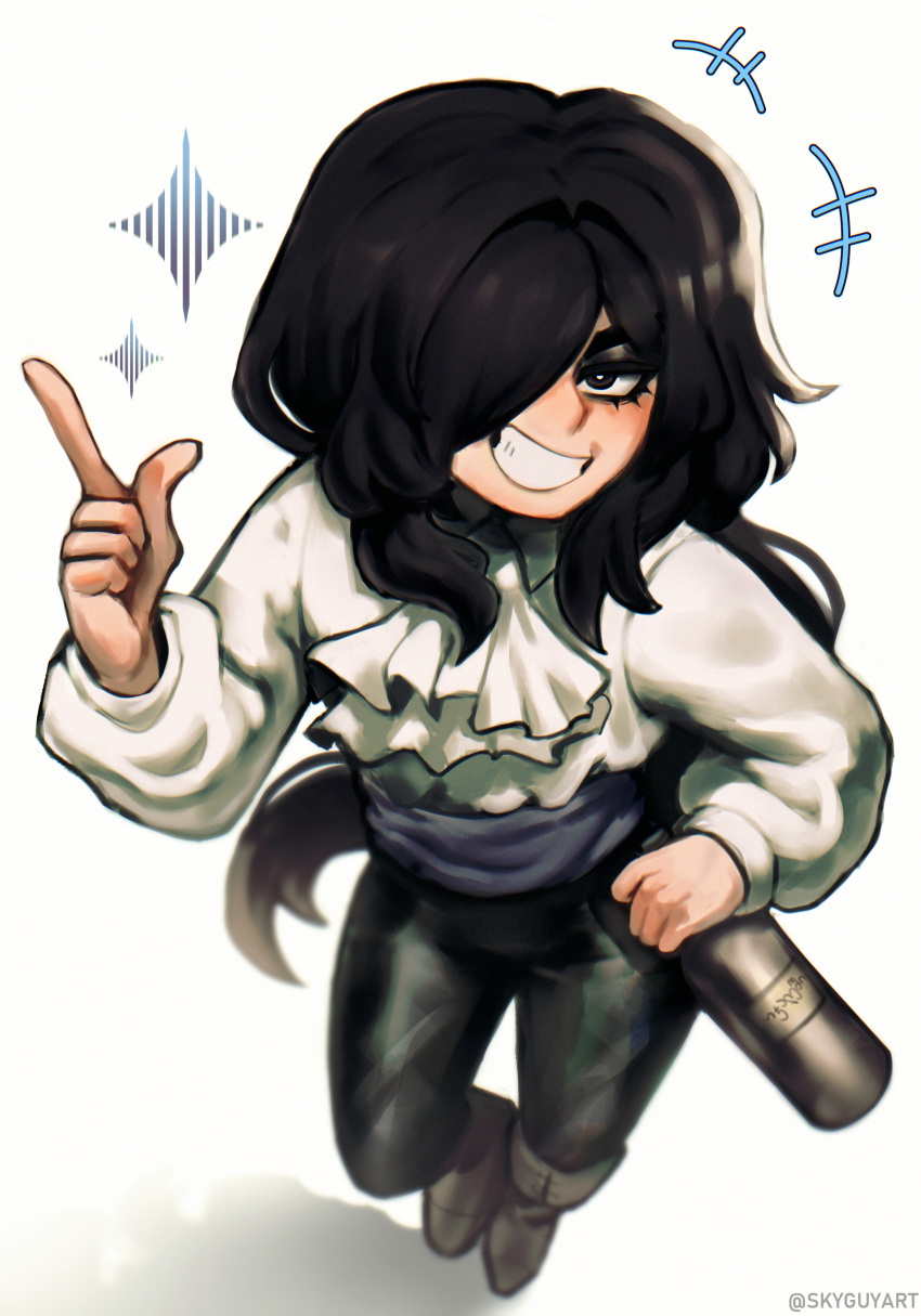 Safebooru - 1boy absurdres black hair bottle cosplay hair over one eye ...