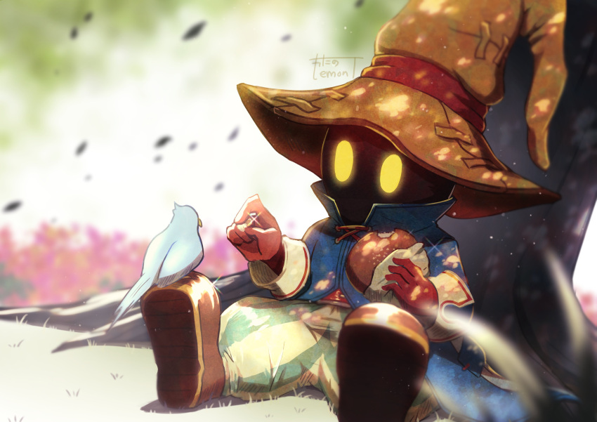 Safebooru - 1boy absurdres artist name bird bird on foot black mage ...