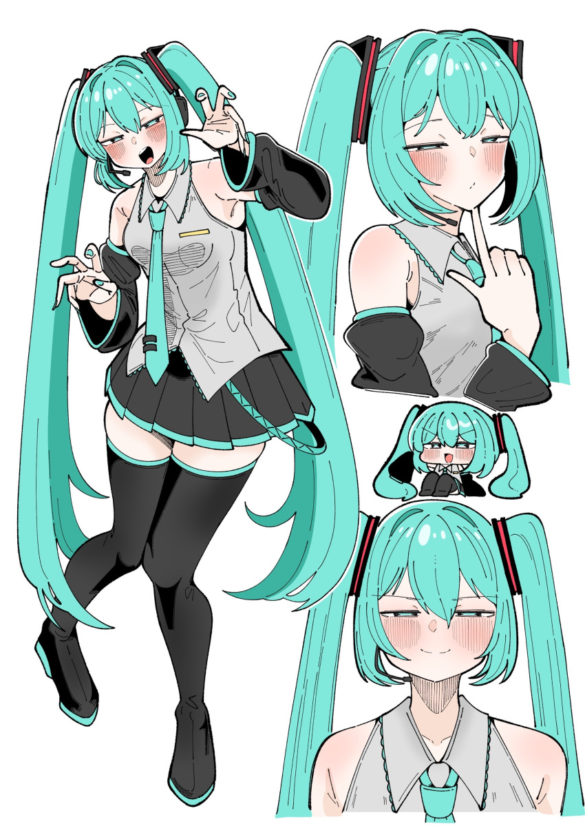 Safebooru - 1girl absurdres aqua eyes aqua hair aqua nails aqua necktie black footwear black ...