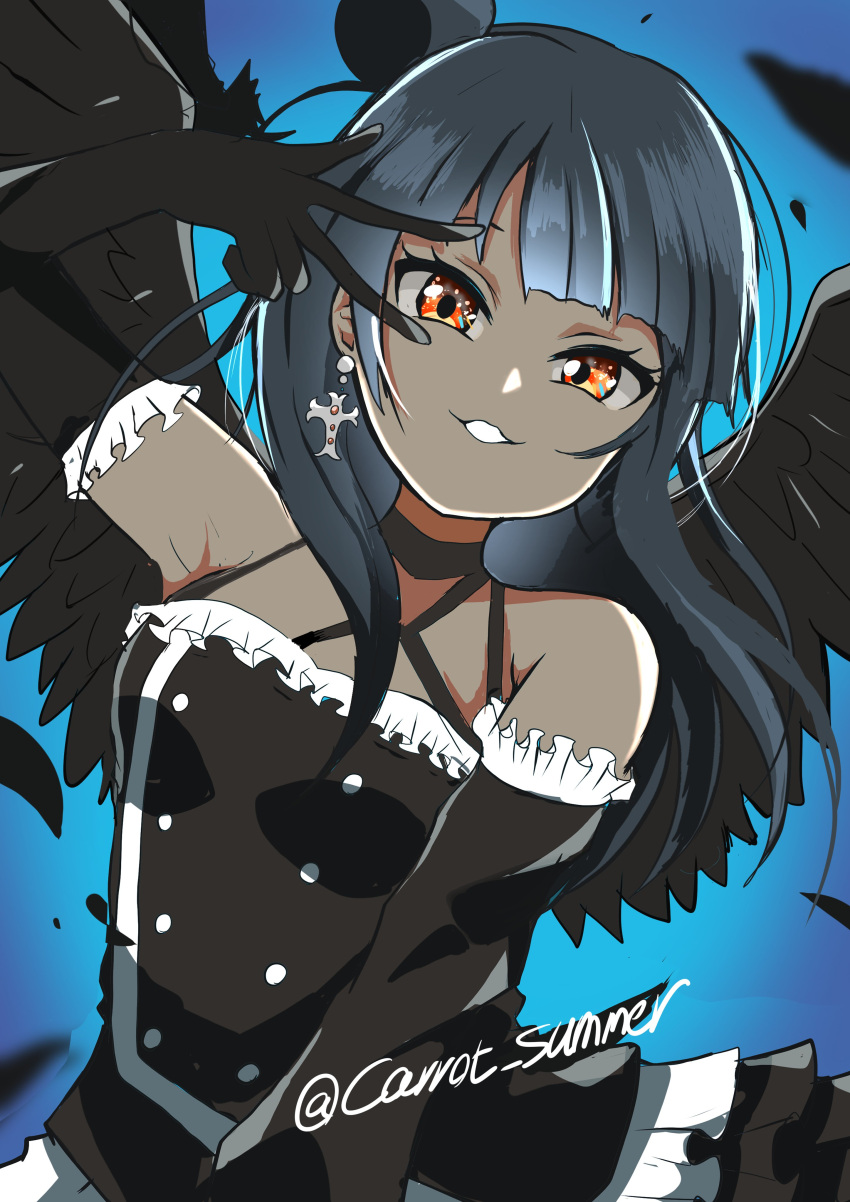 Safebooru - 1girl absurdres black choker black dress black feathers black gloves black hair ...