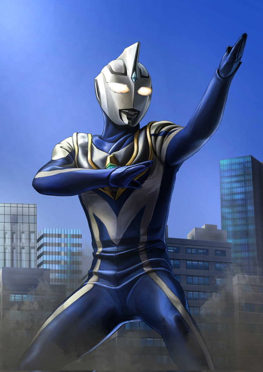 Safebooru - 1boy alien arm up armor blue skin blue sky breastplate ...