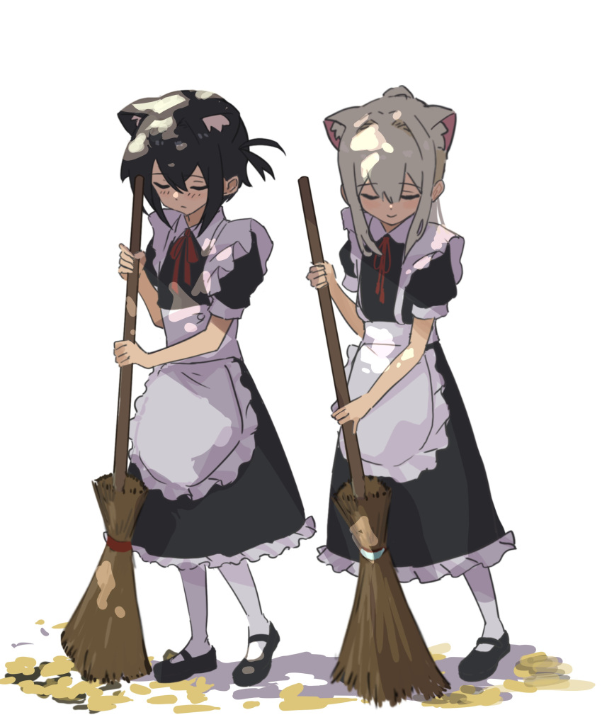 Safebooru - 2girls absurdres animal ear fluff animal ears apron black dress black footwear black ...