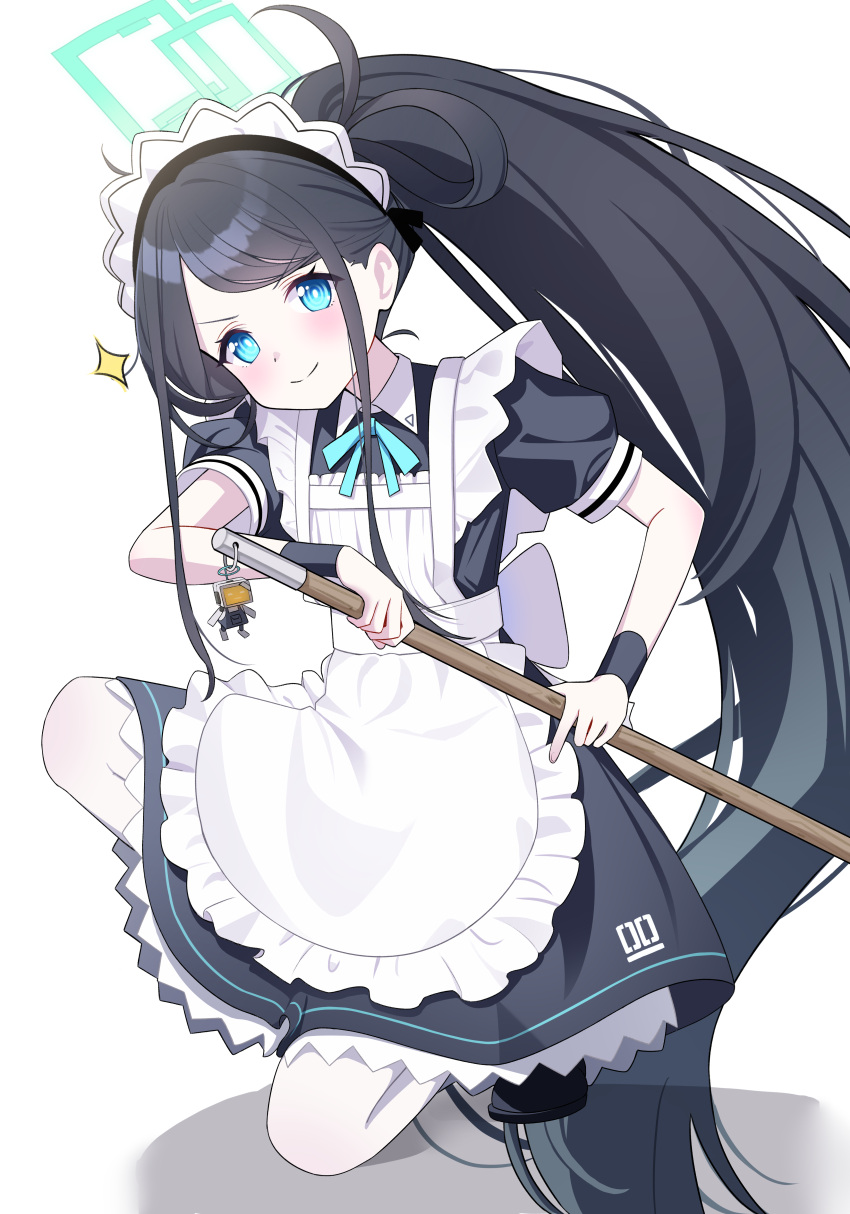Safebooru - 1girl absurdres apron aqua halo aris (blue archive) aris (maid) (blue archive) black ...