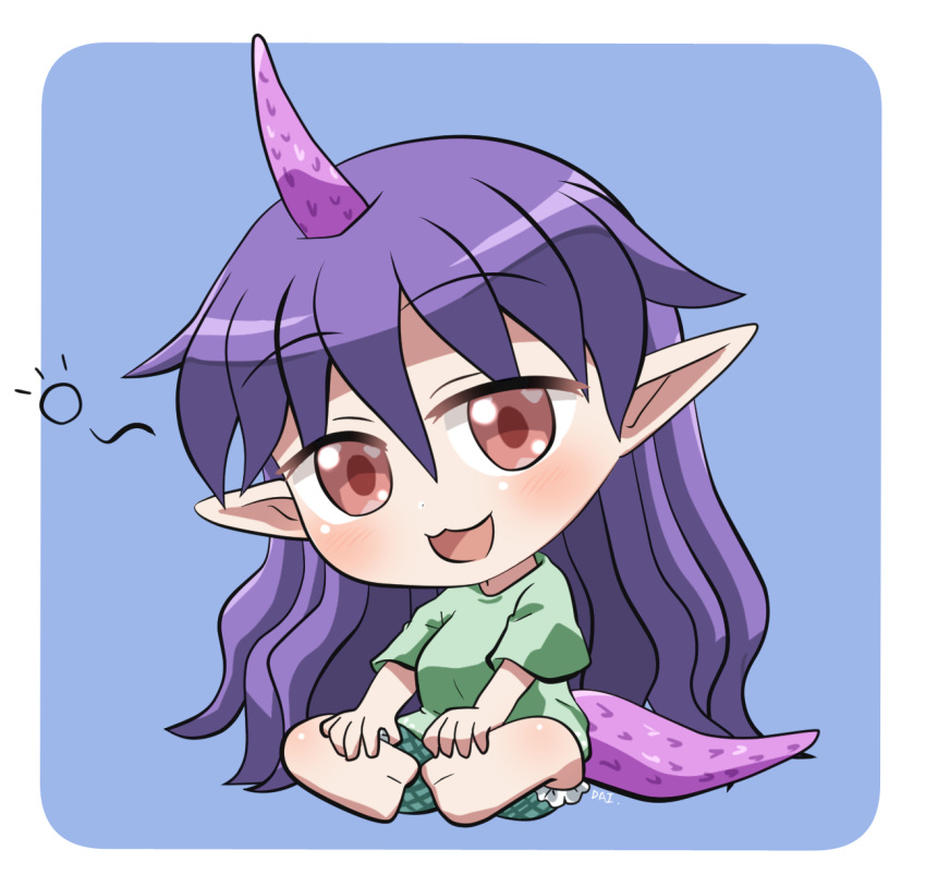 Safebooru - 1girl :3 :d barefoot blue background blush commentary ...