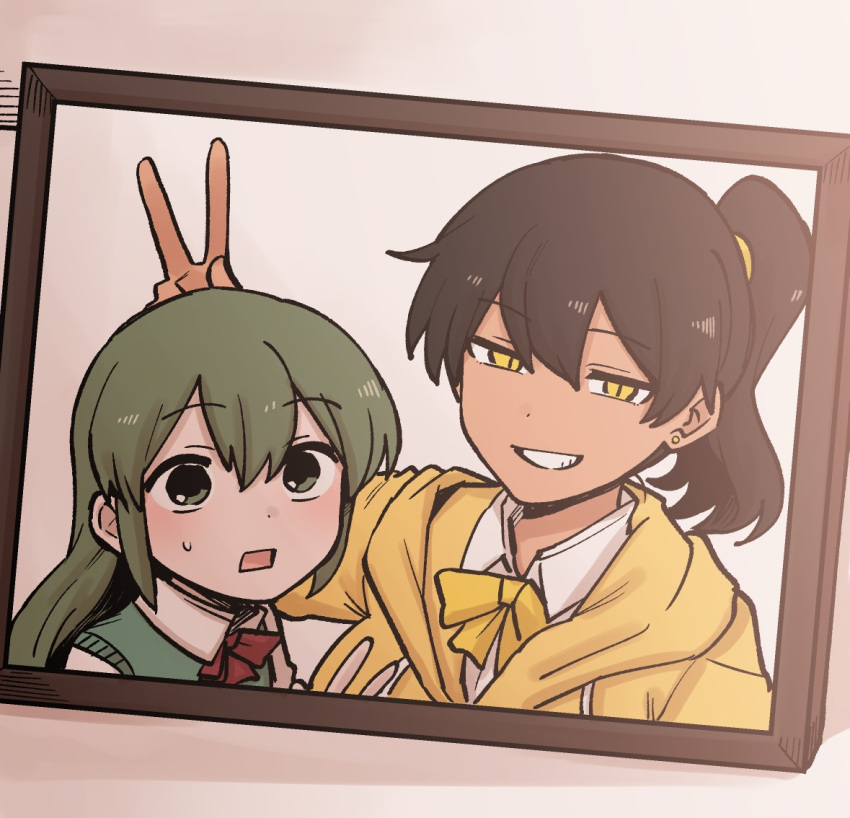 Safebooru - 2girls aged down black hair bow bowtie bunny ears prank ...