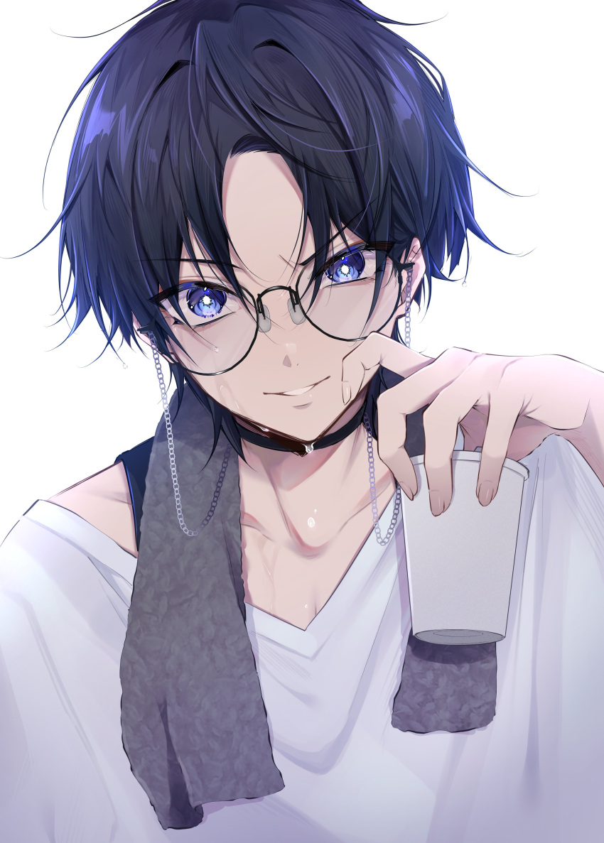 Safebooru - 1boy 5656hayururi absurdres alternate costume bespectacled black choker black eyes ...