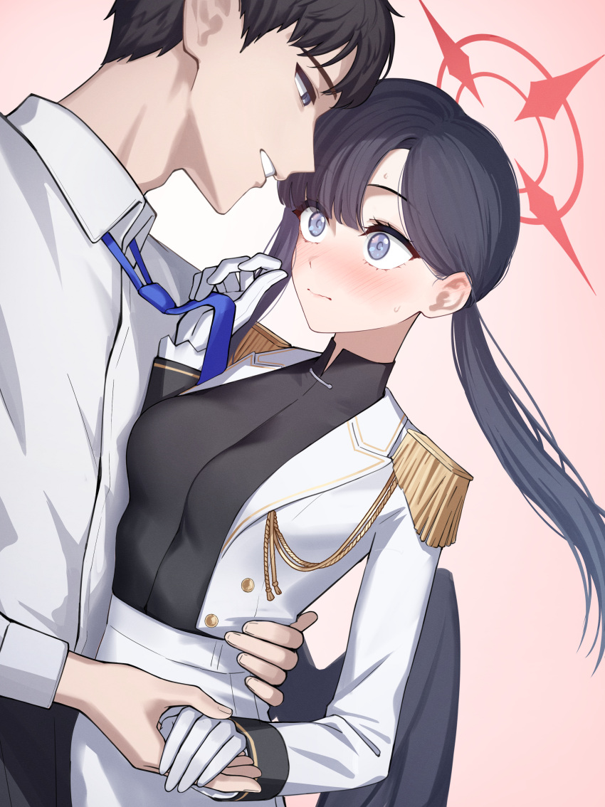 Safebooru - 1boy 1girl absurdres aoi riko black wings blue archive charisma break commentary ...