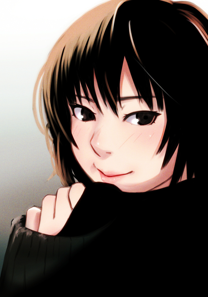 Safebooru - 1girl absurdres amagami black eyes black hair black sweater blush brown background ...