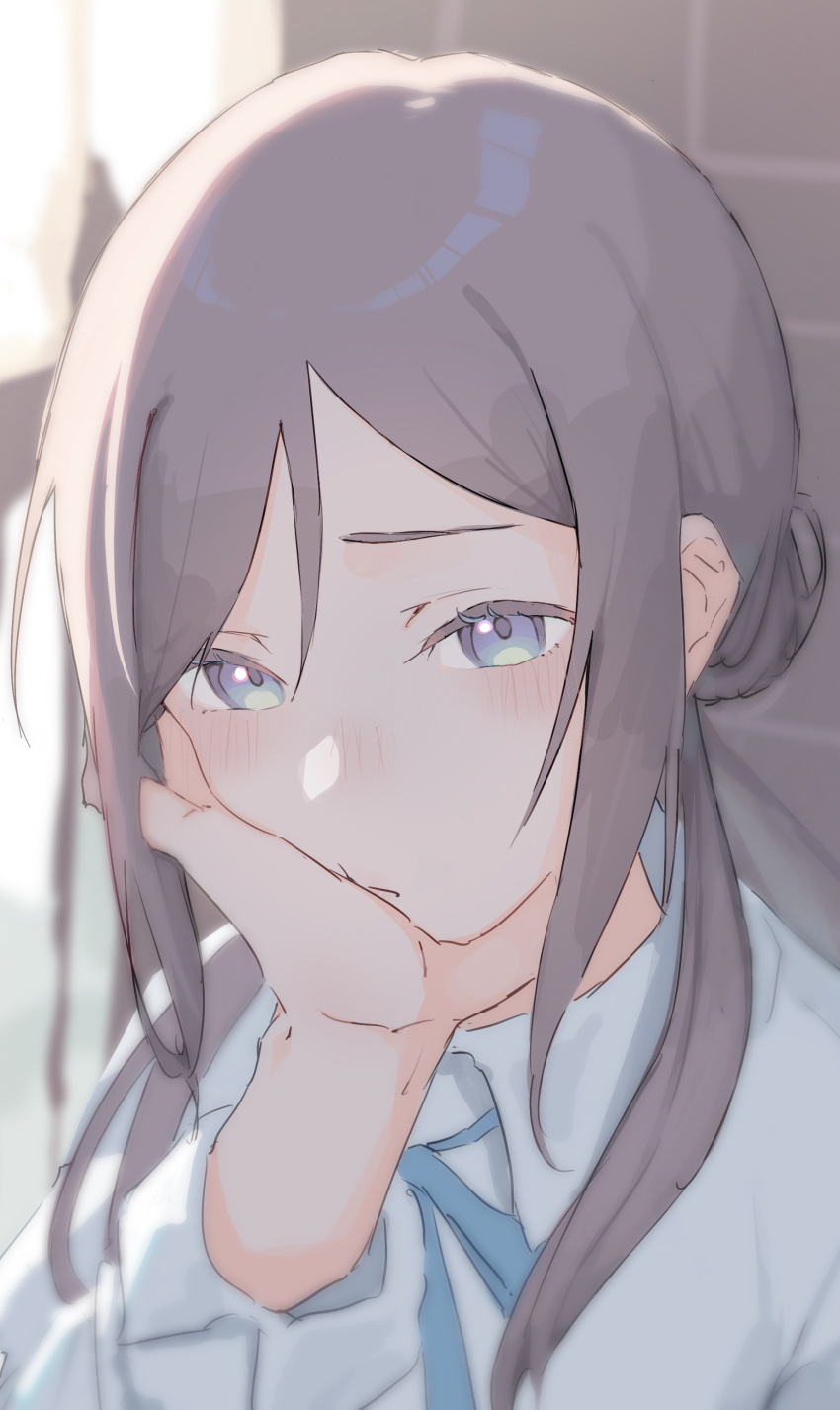 Safebooru - 1girl absurdres blue eyes blue ribbon blush brown hair gakuen idolmaster hand on own ...