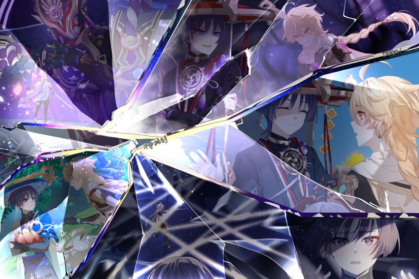 Safebooru - 1girl 2boys aether (genshin impact) ahoge aqua gemstone arm ...