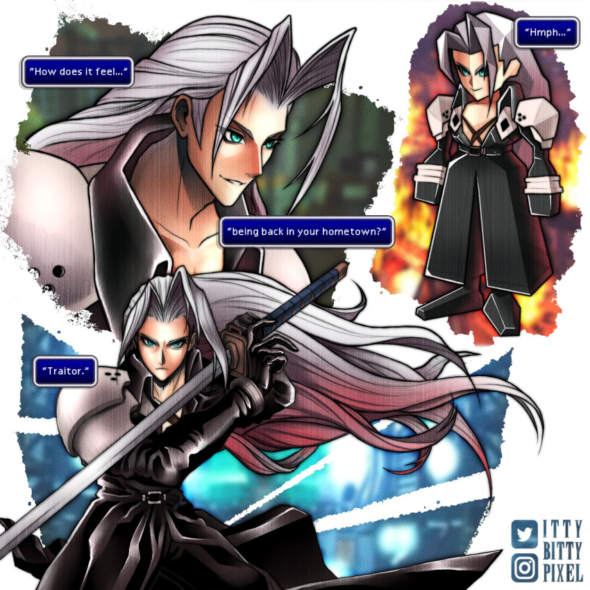 Safebooru - 1boy aqua eyes armor artist name bangle black coat black ...