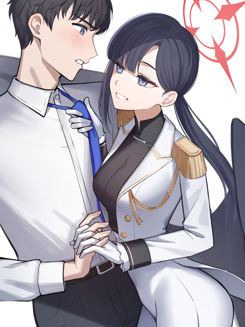 Safebooru - 1boy 1girl absurdres aoi riko black wings blue archive commentary request feathered ...