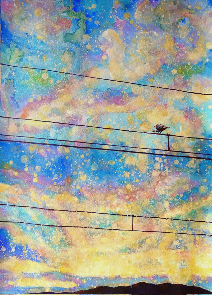 Safebooru - absurdres acrylic paint (medium) bird blue sky clouds ...