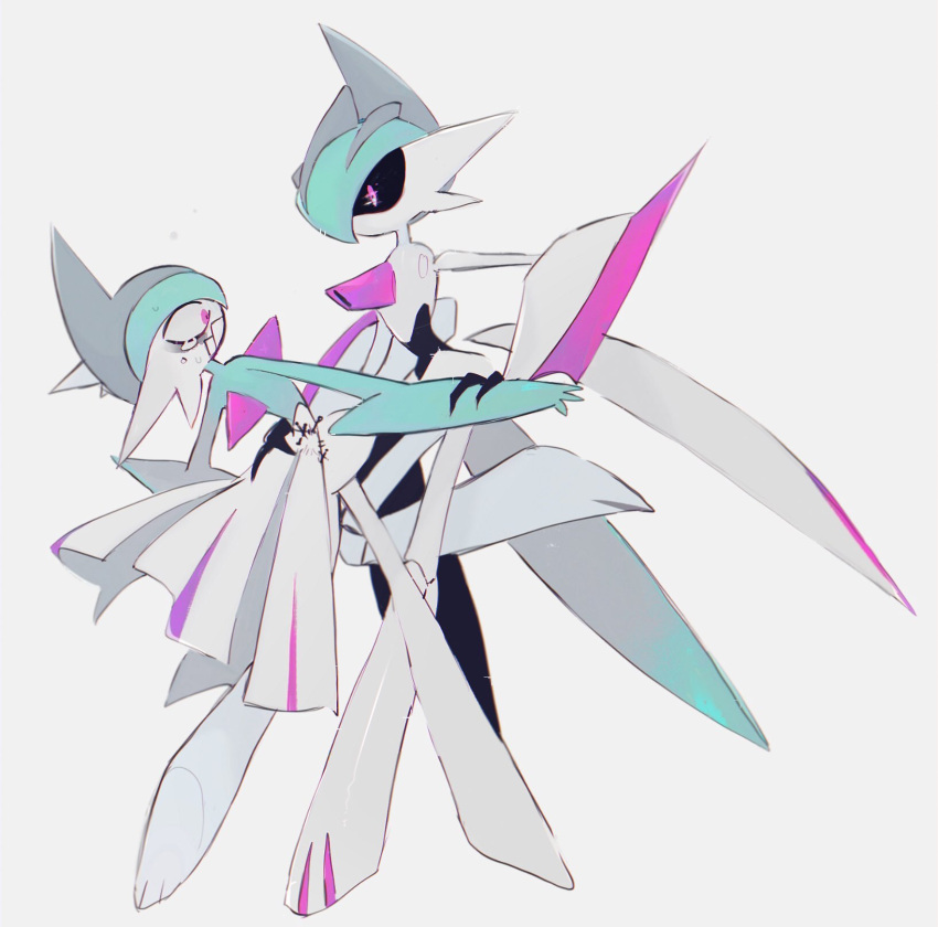 Safebooru - arm blade armor dancing gallade green hair grey background ...