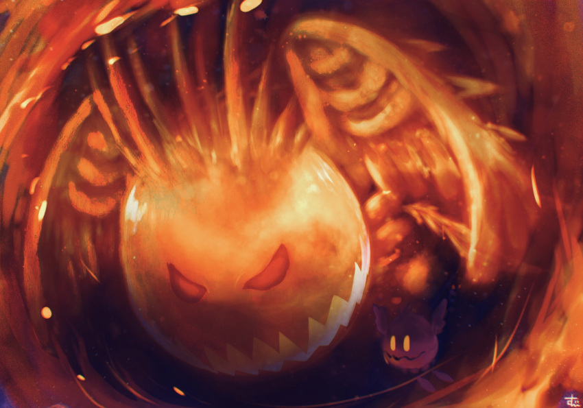 Safebooru - blue background commentary request embers fire grand doomer ...