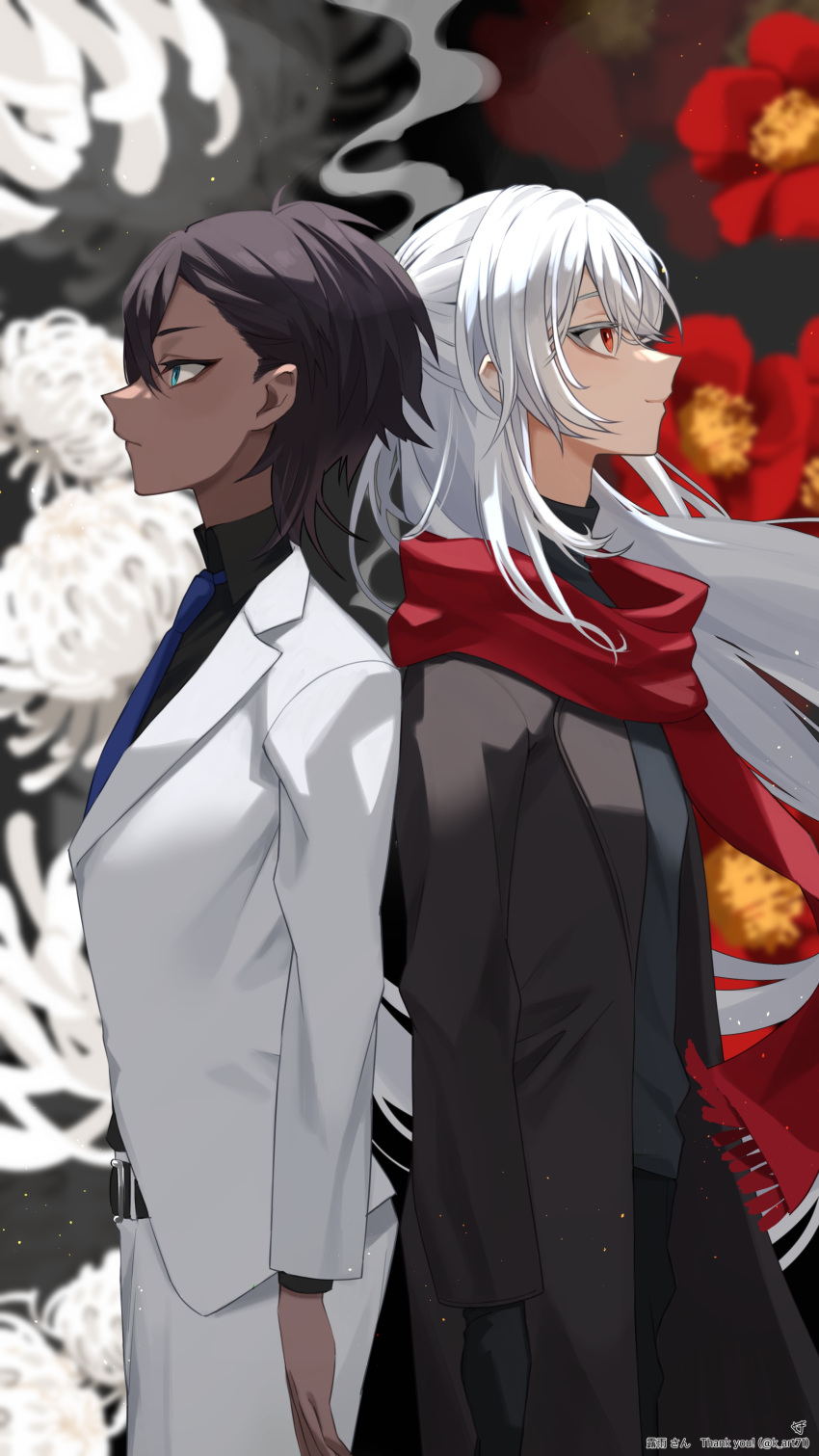 Safebooru - 1boy 1girl absurdres back-to-back belt black belt black coat black gloves black hair ...