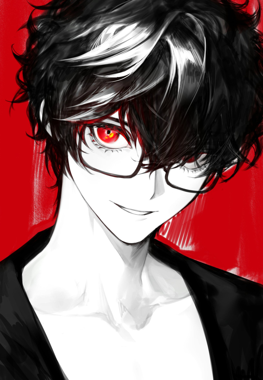 Safebooru - 1boy amamiya ren black-framed eyewear black hair collarbone colored skin commentary ...