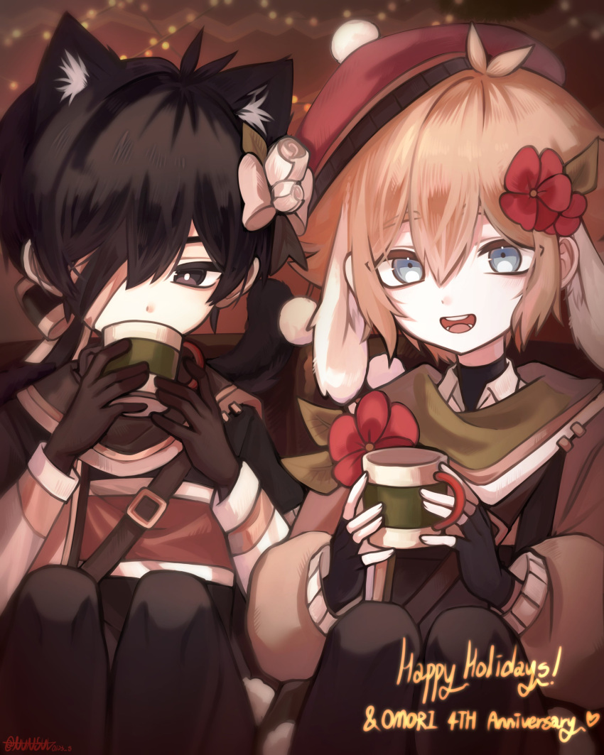 Safebooru - 2boys absurdres alternate costume animal ears anniversary antenna hair basil ...