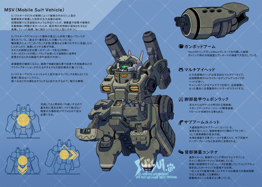 Safebooru - arm cannon artist name blue background full body green ...